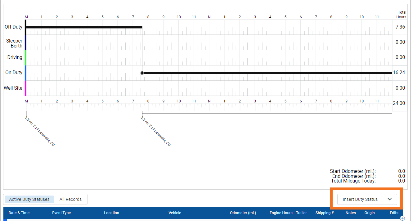 Logbook Edits - Insert Duty Status