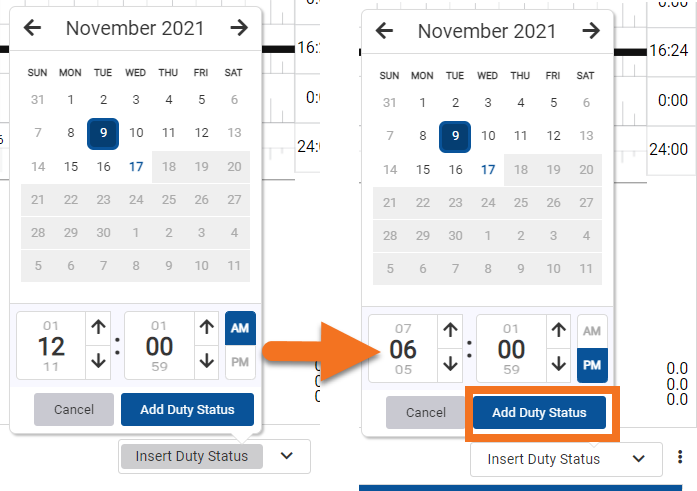 Logbook Edits - Insert Duty Status