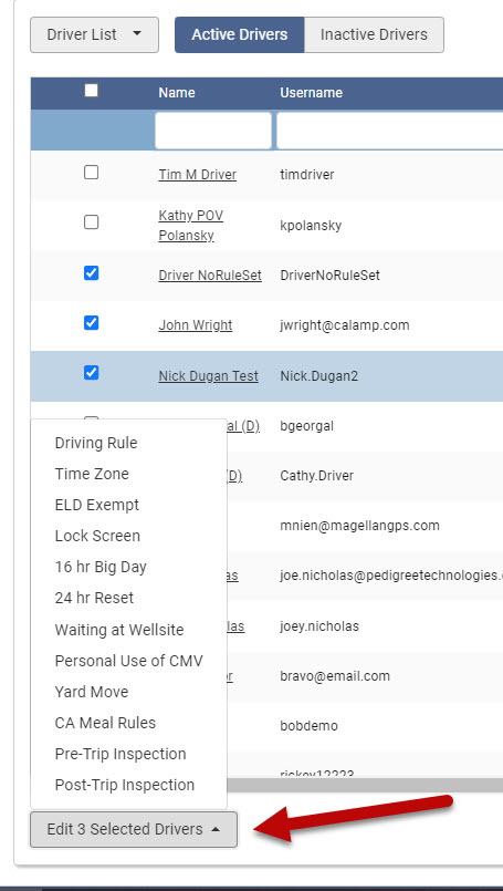 New Bulk Edit Driver's List