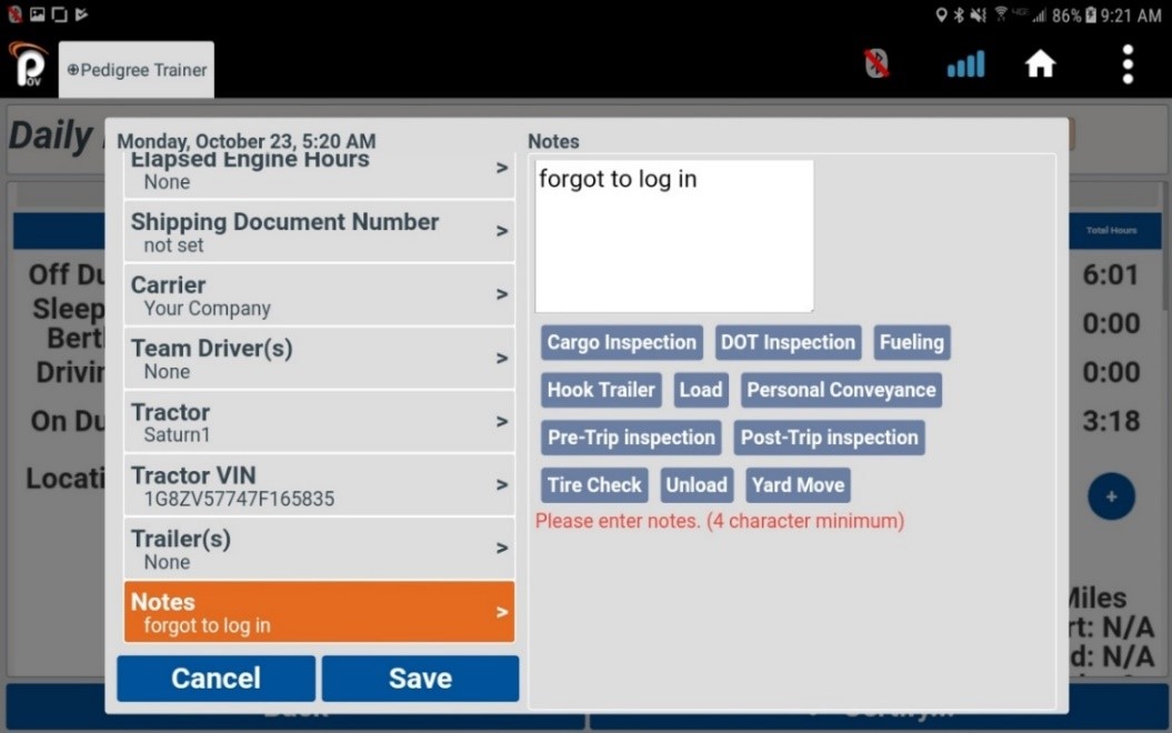 Drivers - Editing Logbook Records