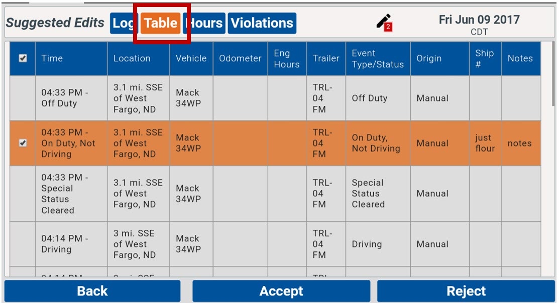 Drivers - Editing Logbook Records