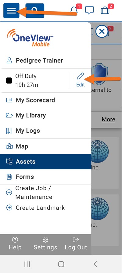 Driver Change Duty Status with OneView Mobile